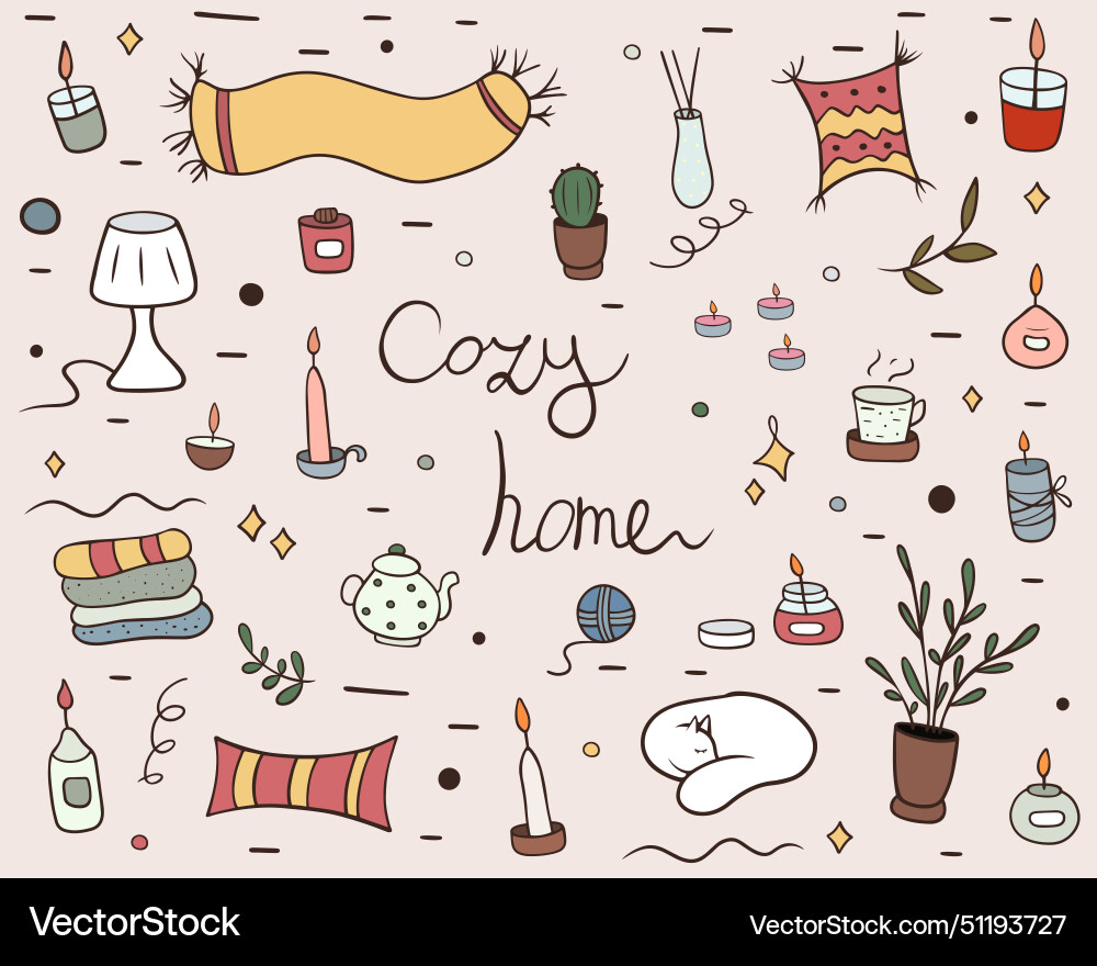 Doodle set a cozy home Royalty Free Vector Image