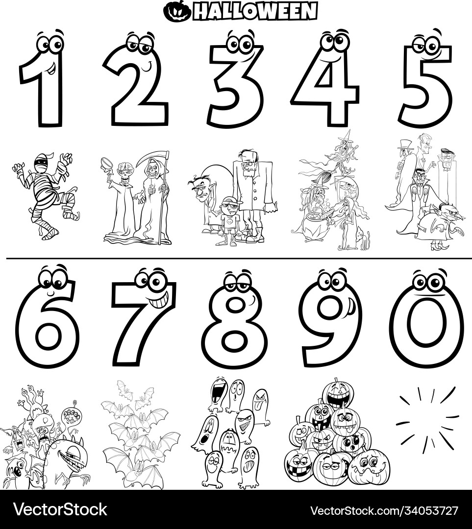 Educational numbers set with halloween characters Vector Image
