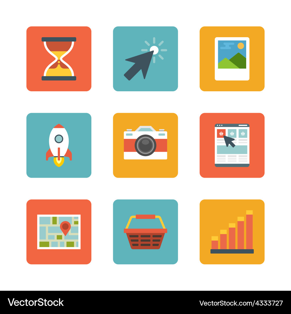 Flat design icons symbols for website Royalty Free Vector