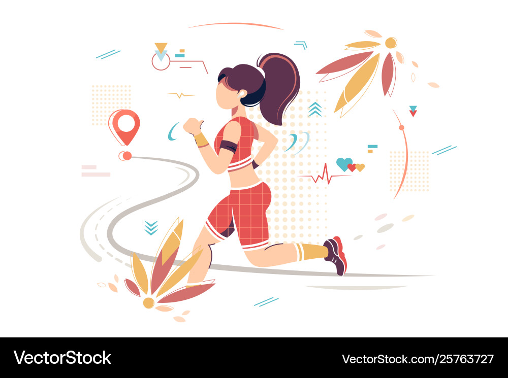 Flat sport woman with sportswear running to point Vector Image