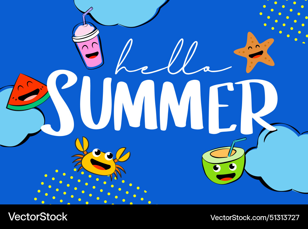 Hello summer camp poster design with fun cartoon Vector Image