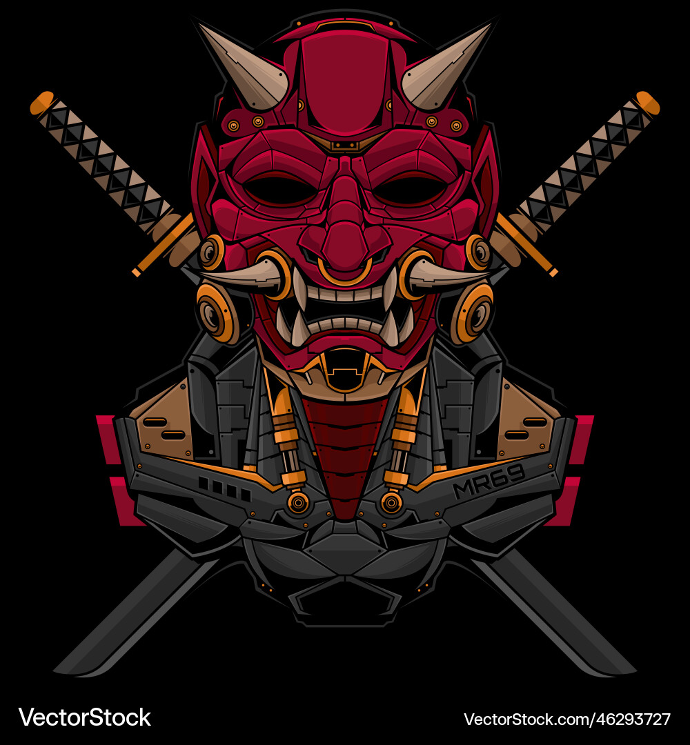 Japanese Demon Mecha Mask Royalty Free Vector Image