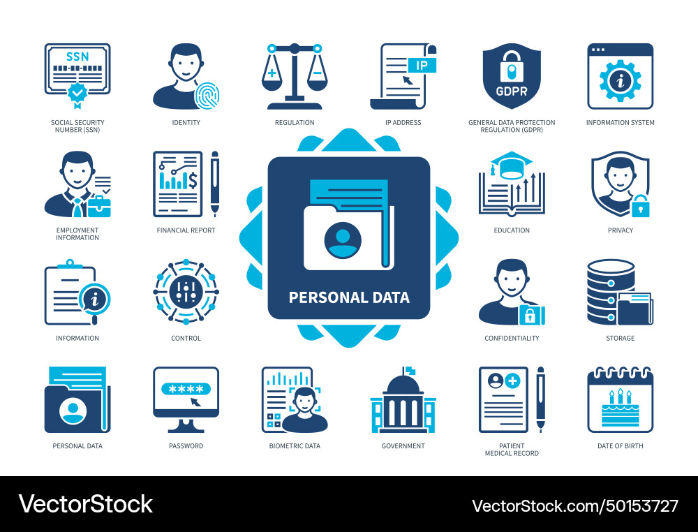 Personal data solid icon set Royalty Free Vector Image