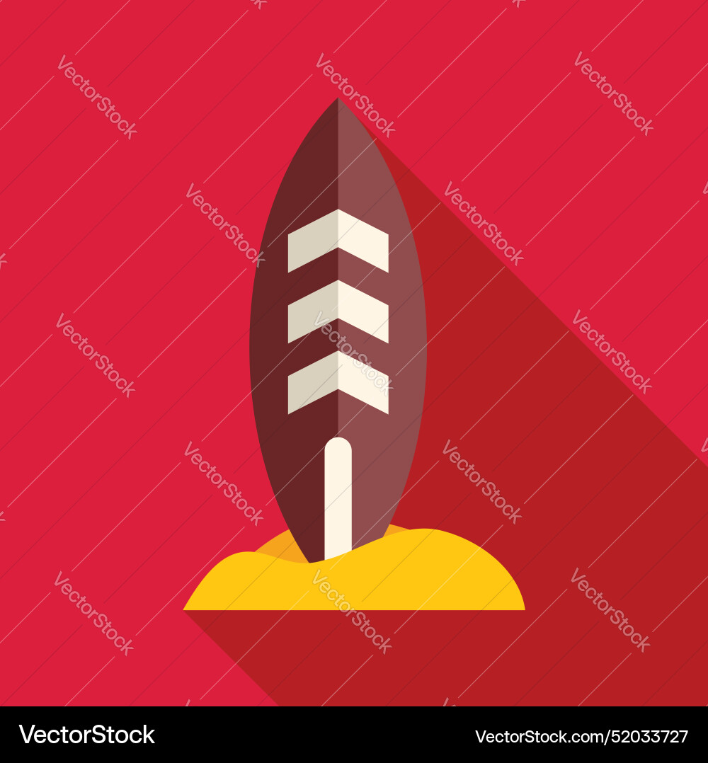 Surfboard standing upright on sandy beach red Vector Image