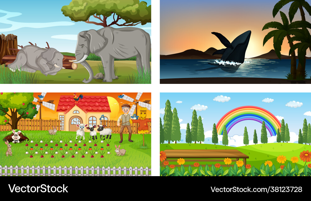 Four different nature horizontal scene Royalty Free Vector