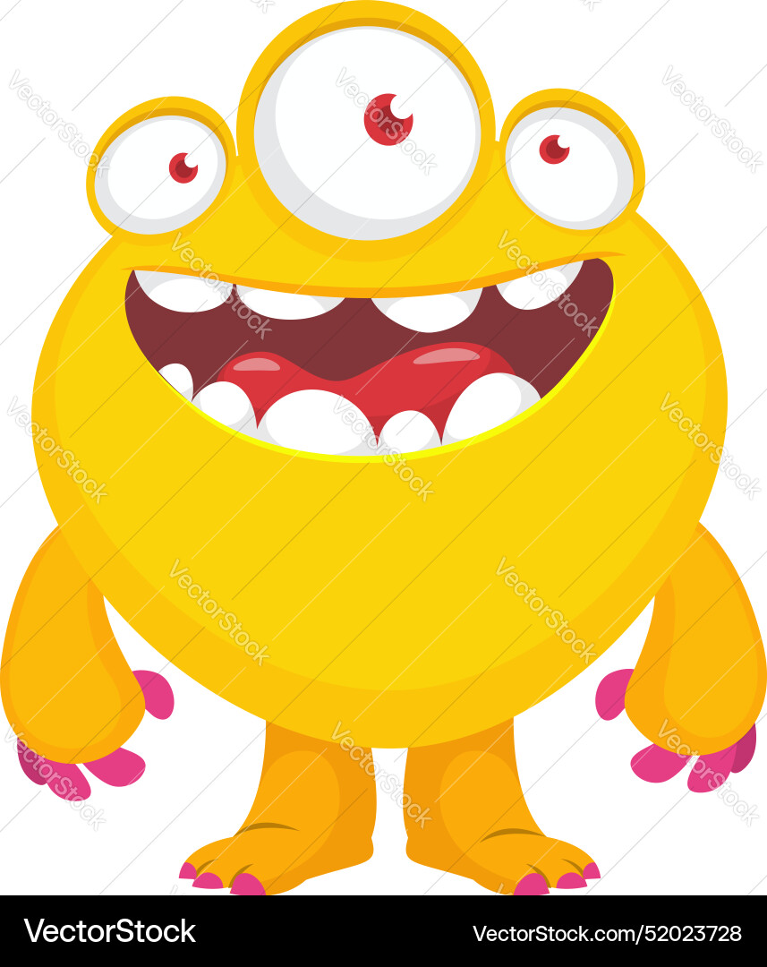 Funny cartoon yellow alien with three eyes Vector Image
