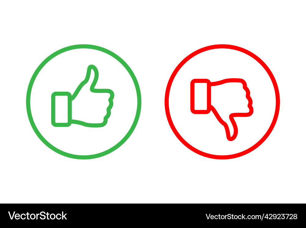 Green thumbs up and red down line icons Royalty Free Vector