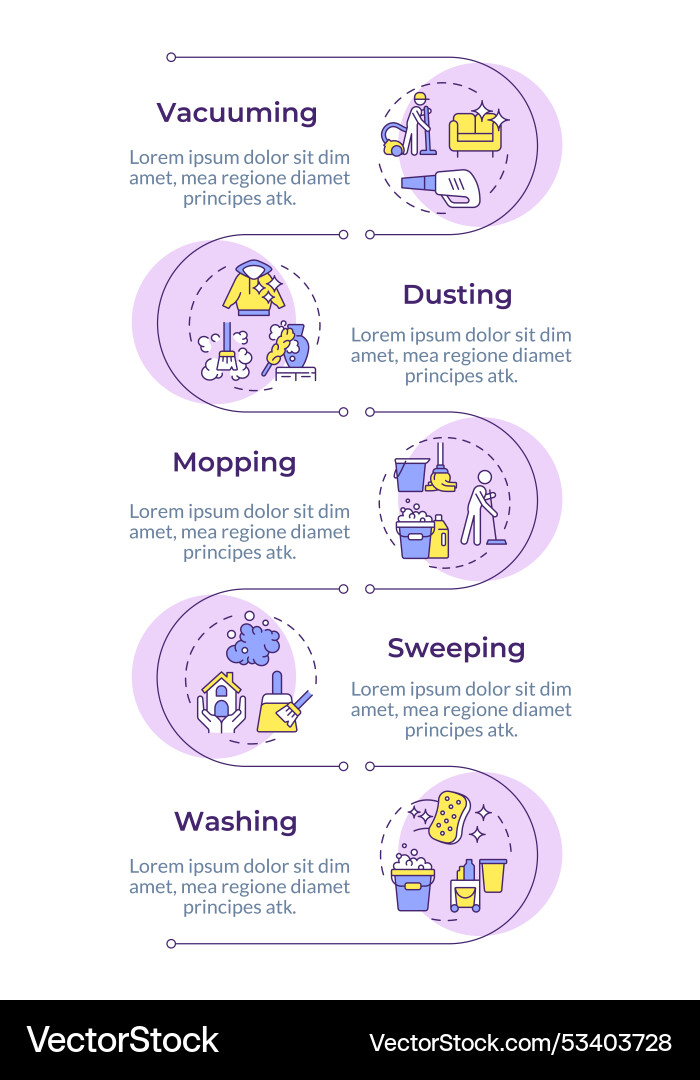 Types of cleaning techniques infographic vertical Vector Image