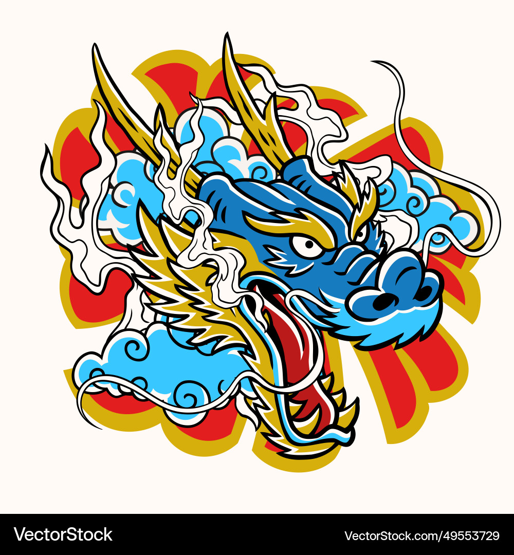 Aggressive dragon colored tattoo in old school Vector Image