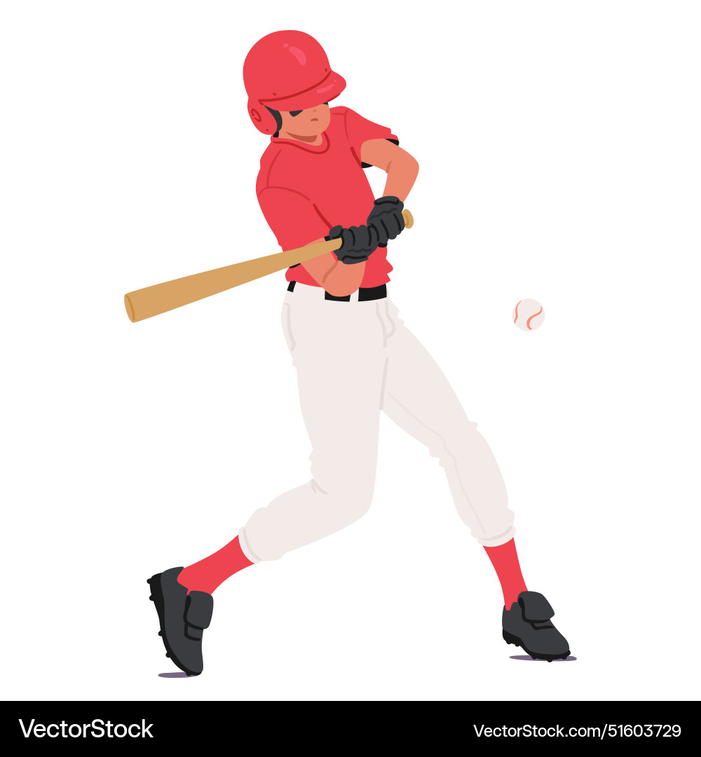 Baseball player in mid-swing hitting a ball Vector Image