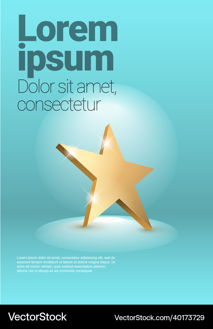 Cover template with golden 3d star in spotlight Vector Image