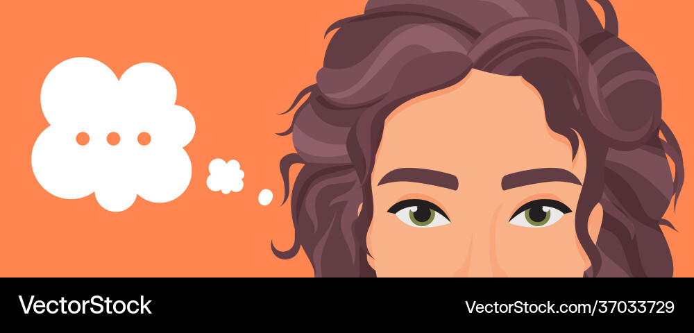 Girl thinking about problem with dots in think Vector Image