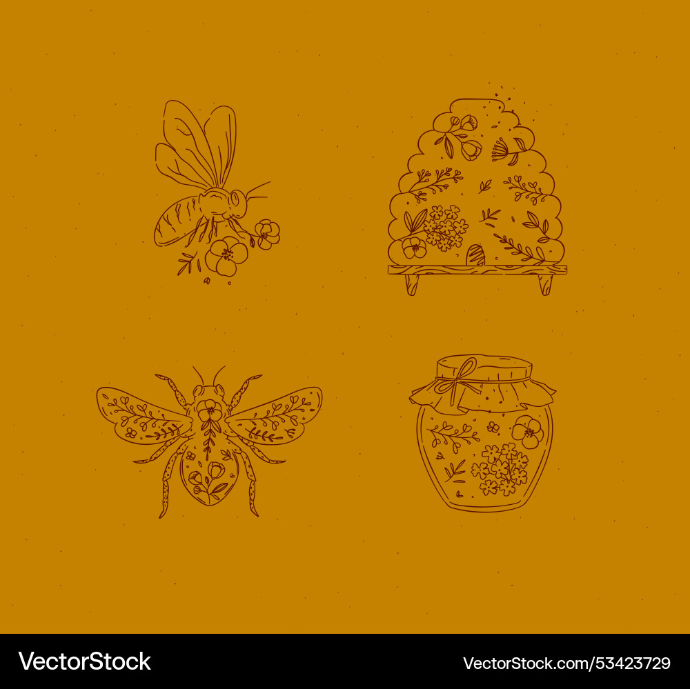 Honey bee symbols mustard color Royalty Free Vector Image