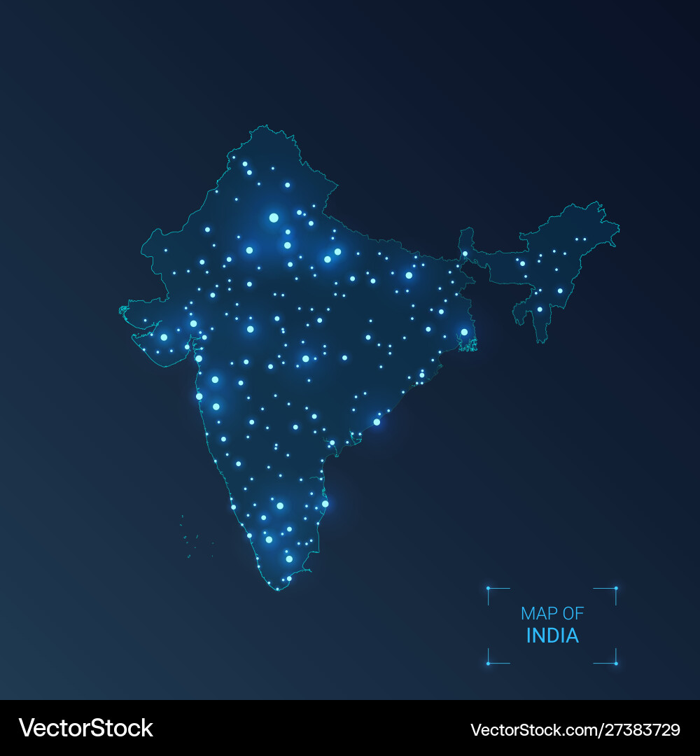 Indien Karte mit Städte leuchtende Punkte - Neon Lichter