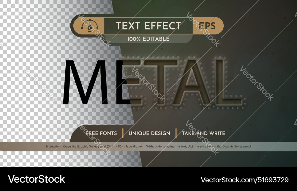 Old metal editable text effect graphic style Vector Image