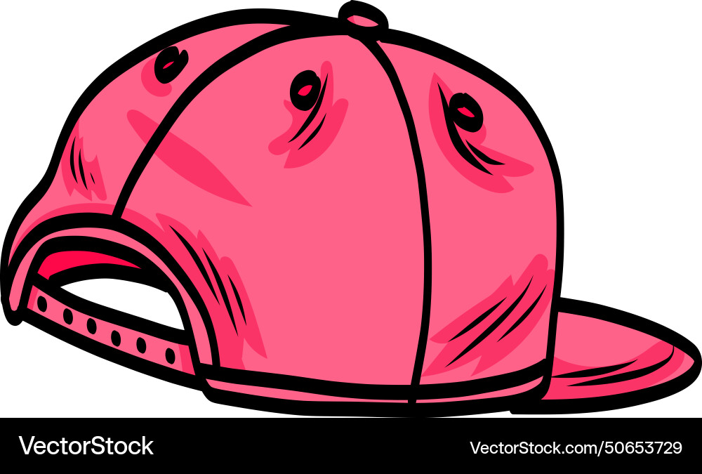 Pink hat snapback cap backward doodle drawing Vector Image