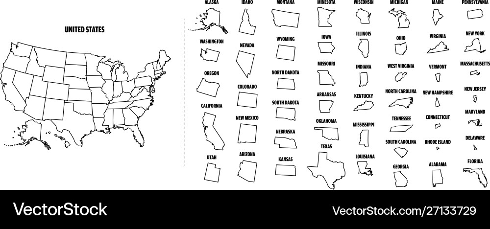 Usa outline map with each state isolated Vector Image