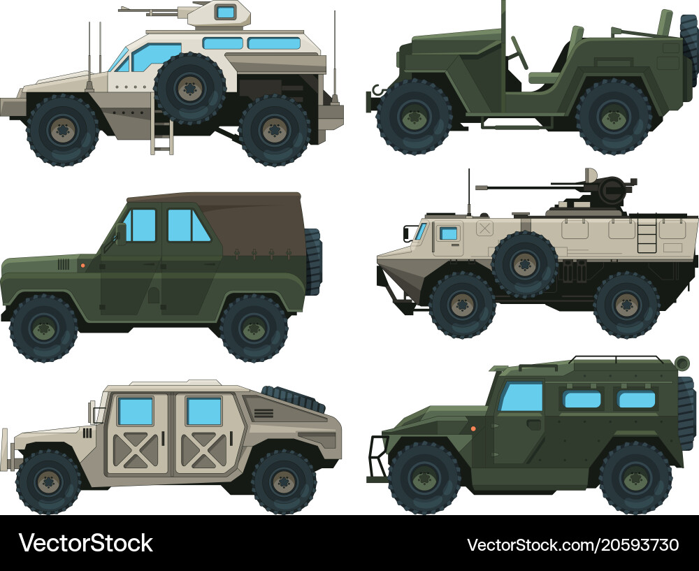 Army vehicles set colored Royalty Free Vector Image