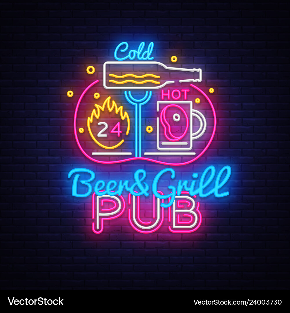 Neon Beer Grill Sign Template Royalty Free Vector Image