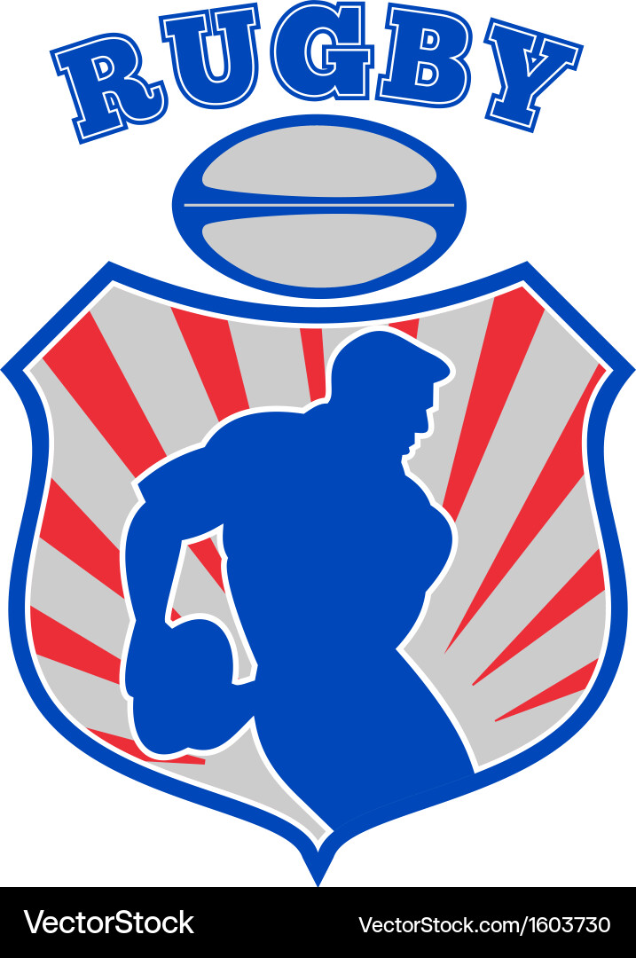 Rugby player running bal shield Royalty Free Vector Image