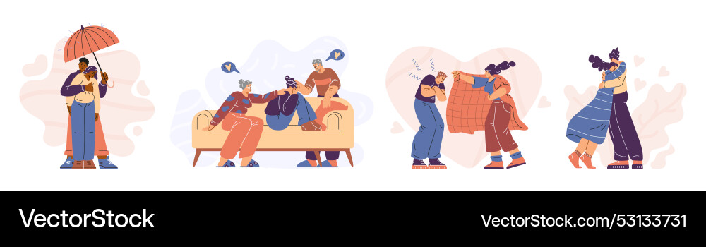 Acts of empathy and support set Royalty Free Vector Image