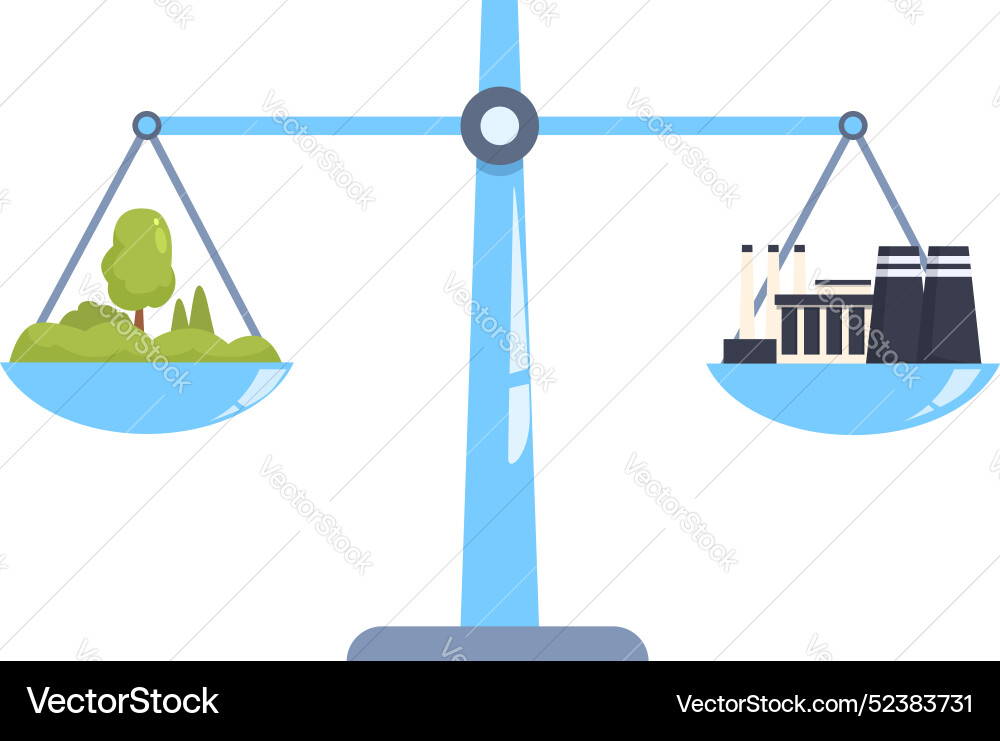 Balance scale comparing nature and industrial Vector Image