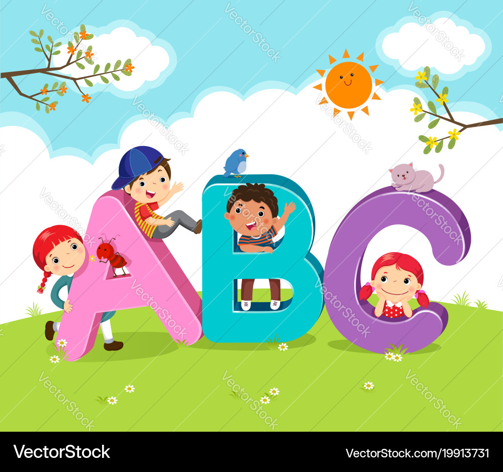 Cartoon kids with abc letters Royalty Free Vector Image