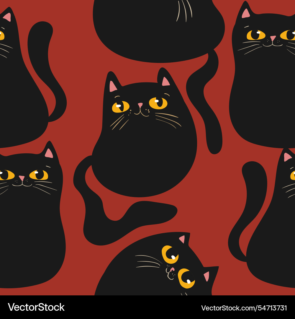 Cute black cats seamless pattern Royalty Free Vector Image