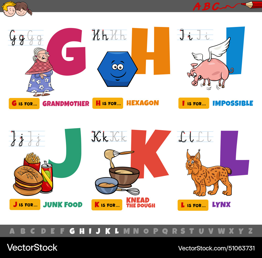 Educational cartoon alphabet letters for children Vector Image