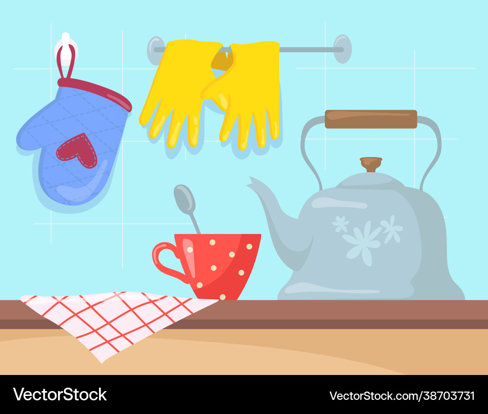 Kitchen utensils on counter cartoon Royalty Free Vector