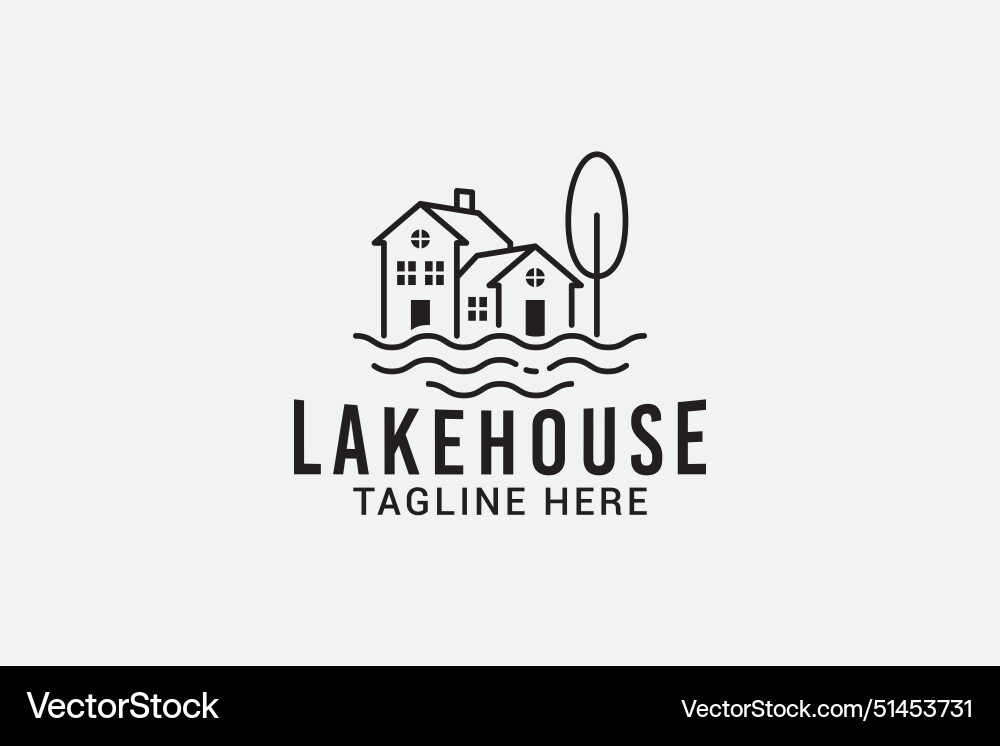 Lake house logo with a over or water Royalty Free Vector