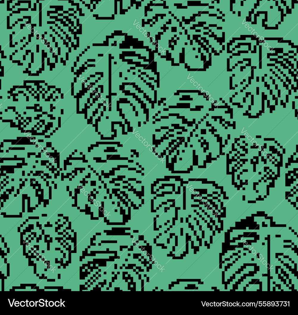 Monstera pattern pixel art pixelated palm leaves – Royalty-Free Vector | VectorStock