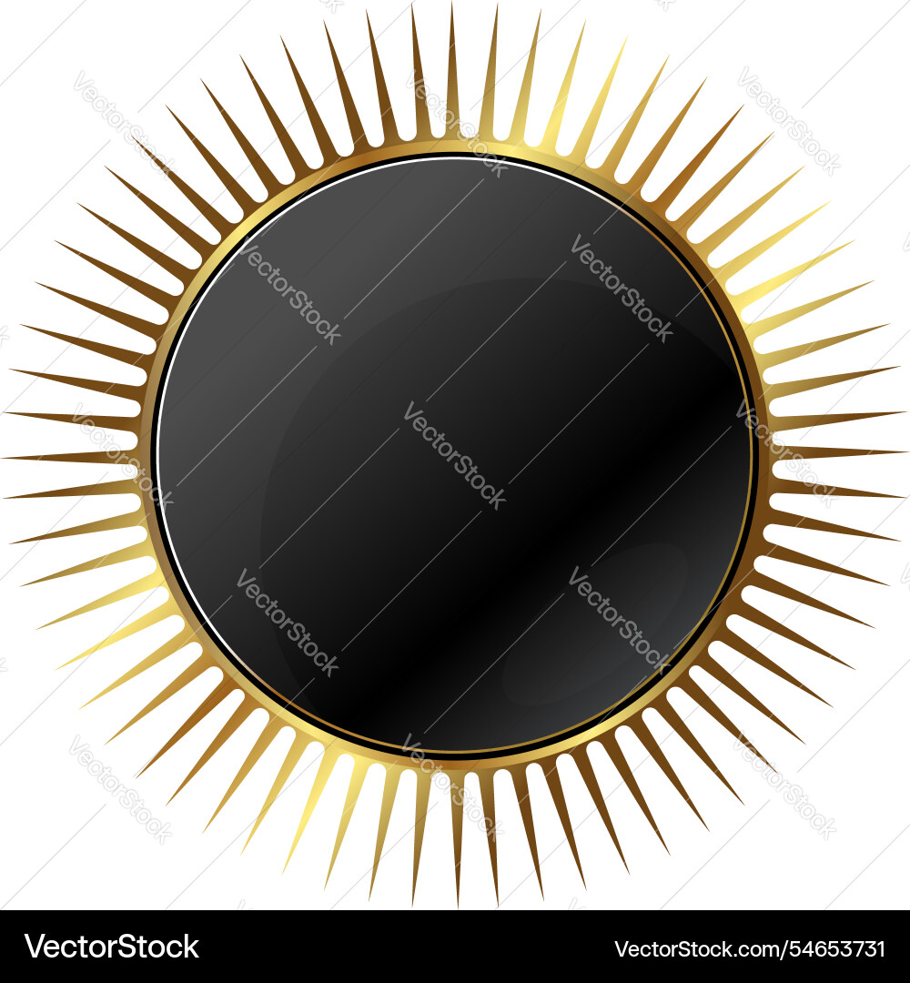 Round black banner with golden frame and rays Vector Image