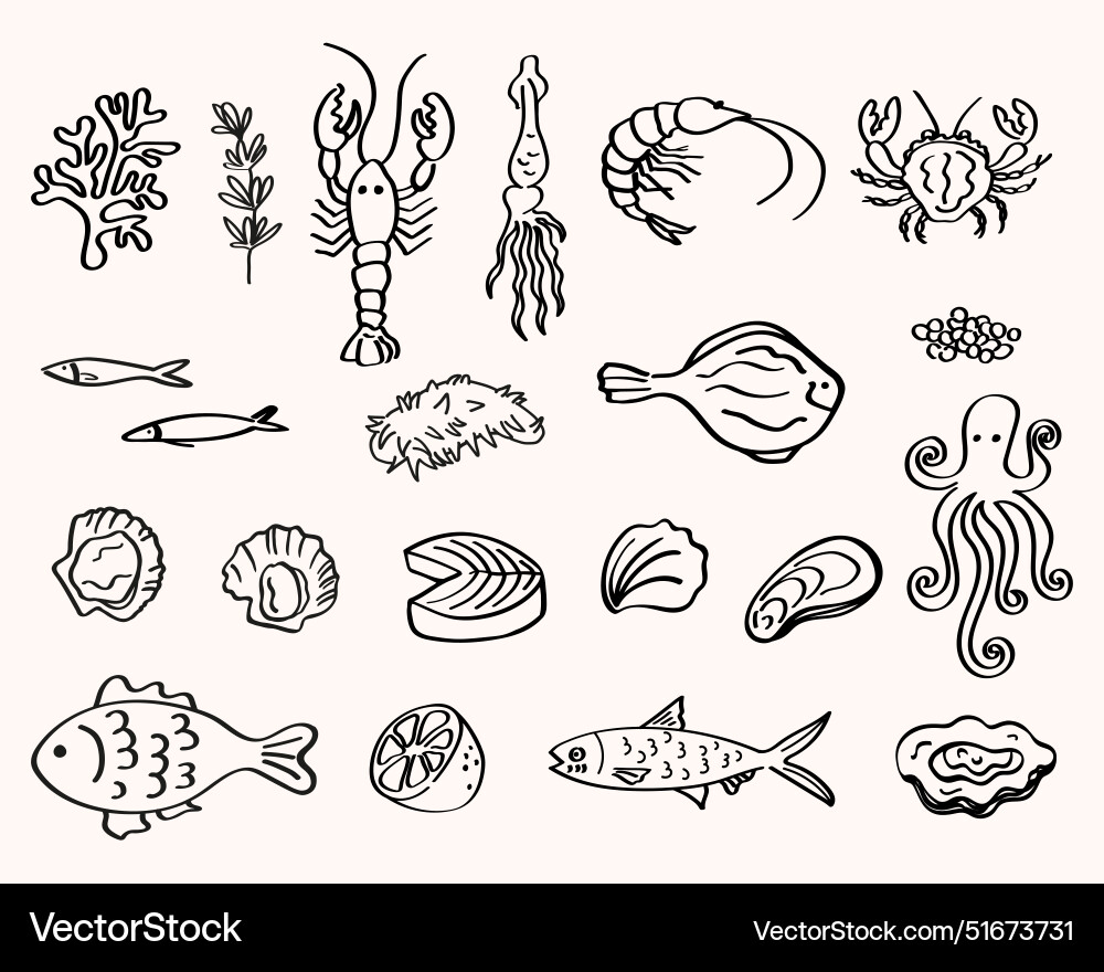 Seafood set hand drawn Royalty Free Vector Image