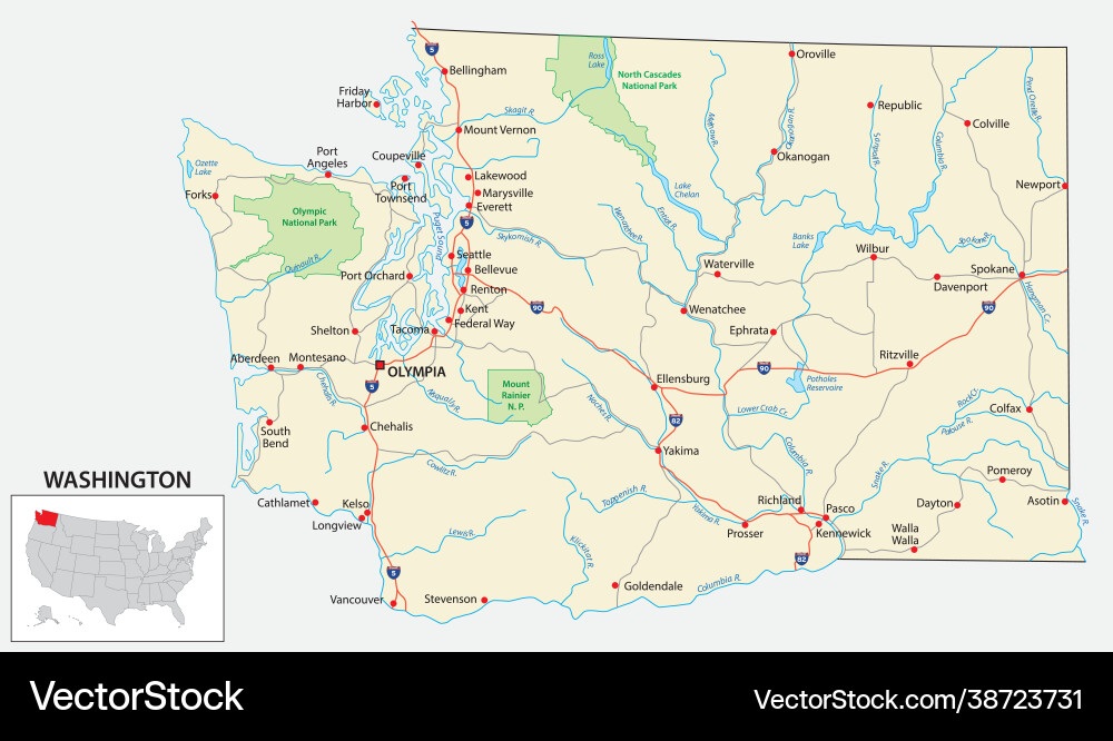 Washington State Road Map Royalty Free Vector Image