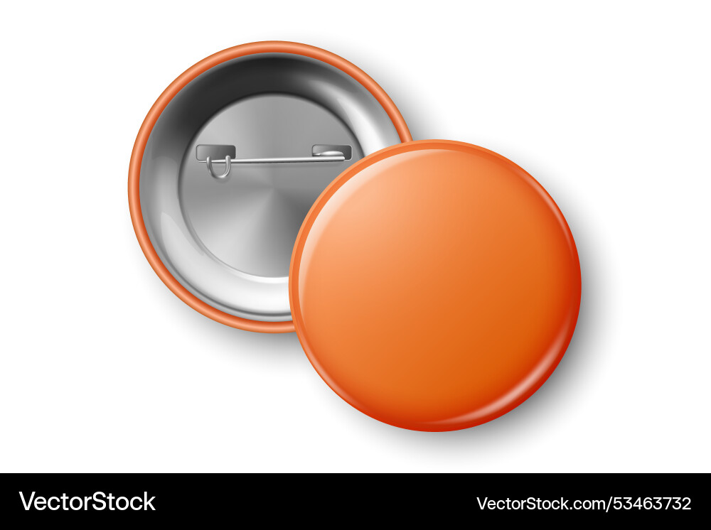 3d realistic orange round pin badge mockup Vector Image
