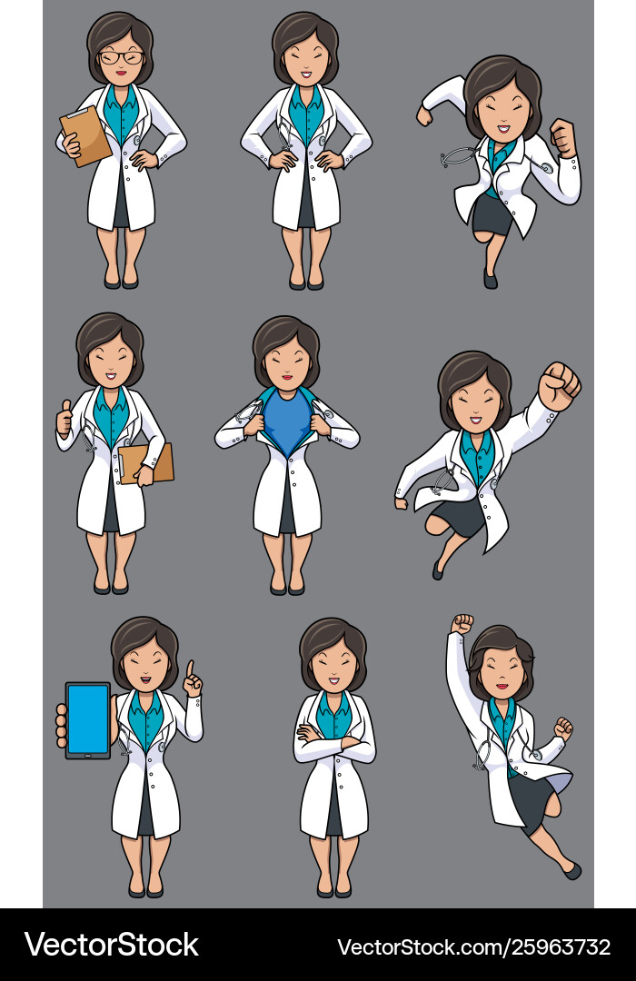 Doctor asian female set Royalty Free Vector Image