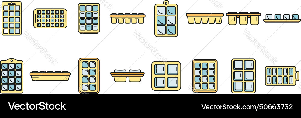 Ice cube trays icons set color Royalty Free Vector Image