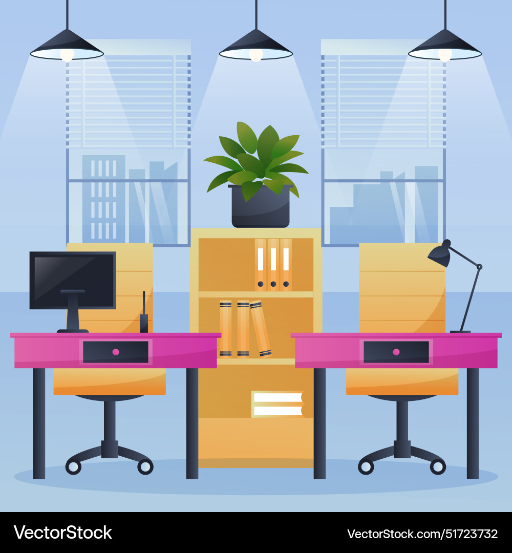 Image depicts a cartoon office featuring two Vector Image