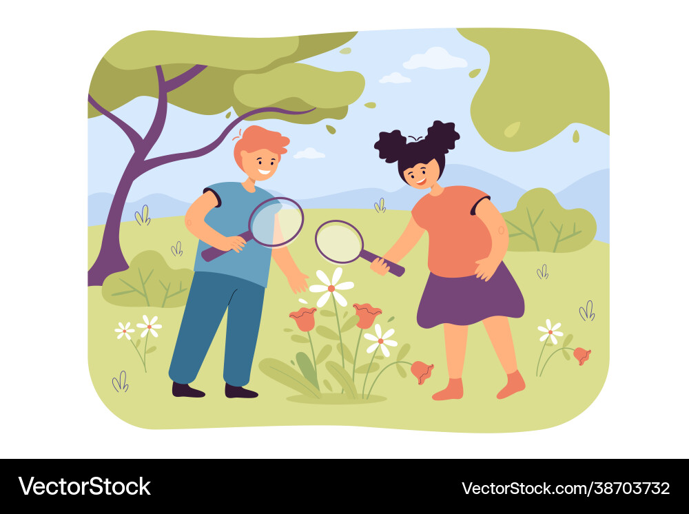 Little cartoon children playing biologists Vector Image