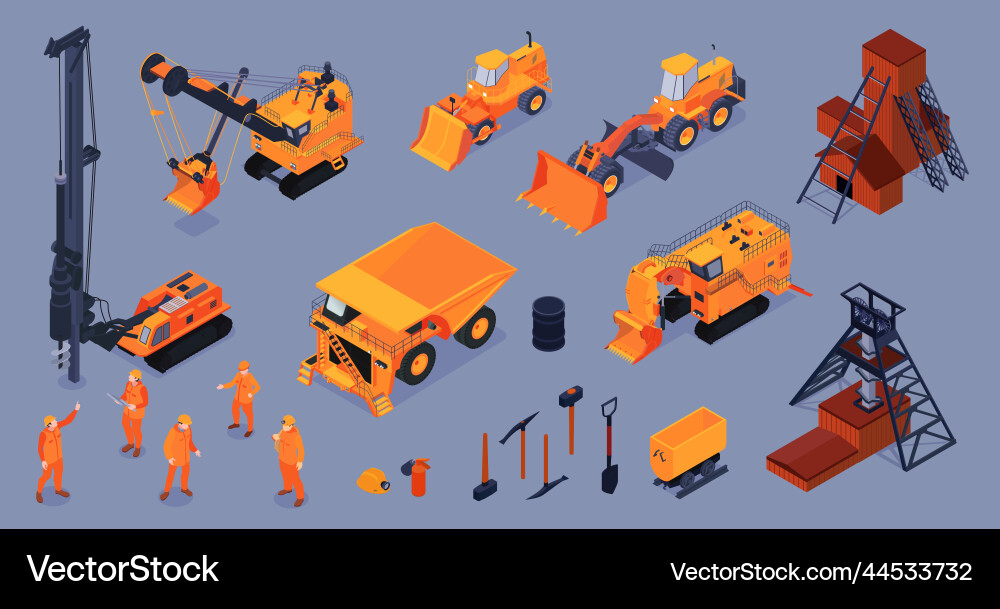 Mining machinery icon set Royalty Free Vector Image