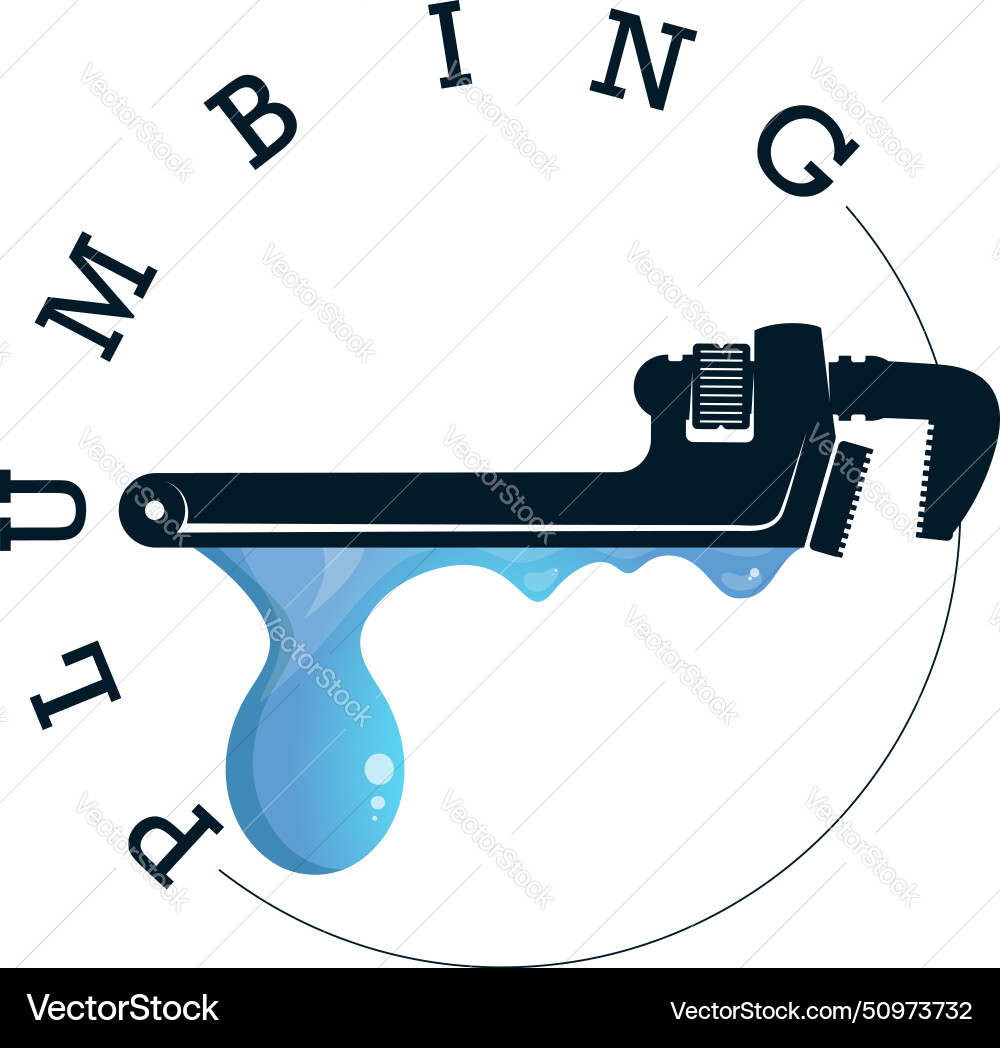 Plumbing key with water drops symbol Royalty Free Vector