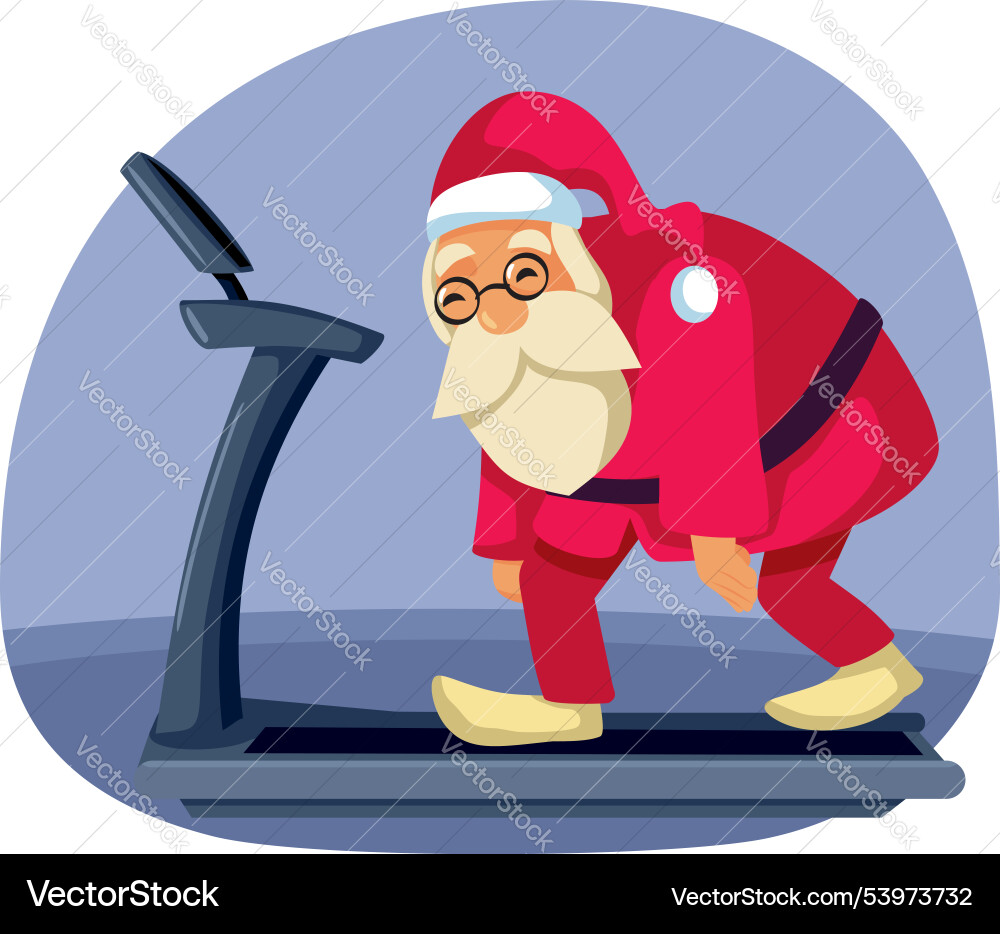 Tired santa running on a treadmill feeling Vector Image