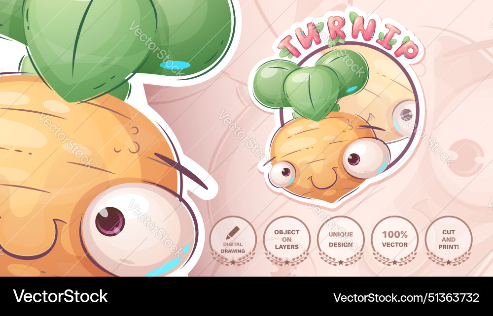 Turnip cartoon character cute vegetable Royalty Free Vector
