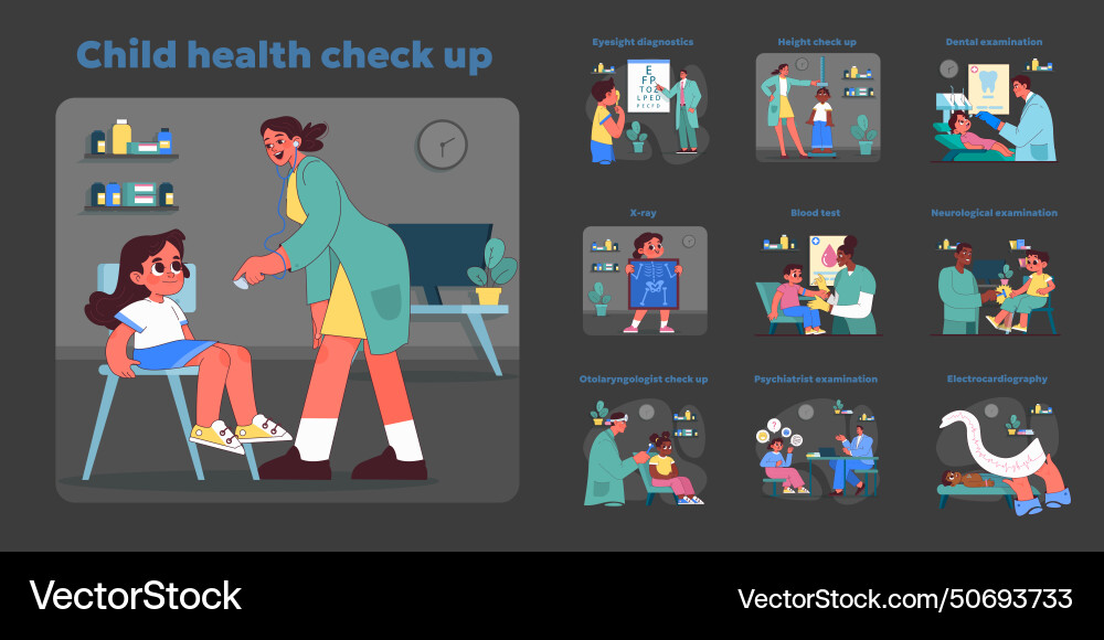 Child health check up set Royalty Free Vector Image