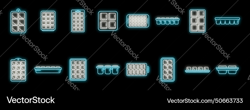 Ice cube trays icons set neon Royalty Free Vector Image