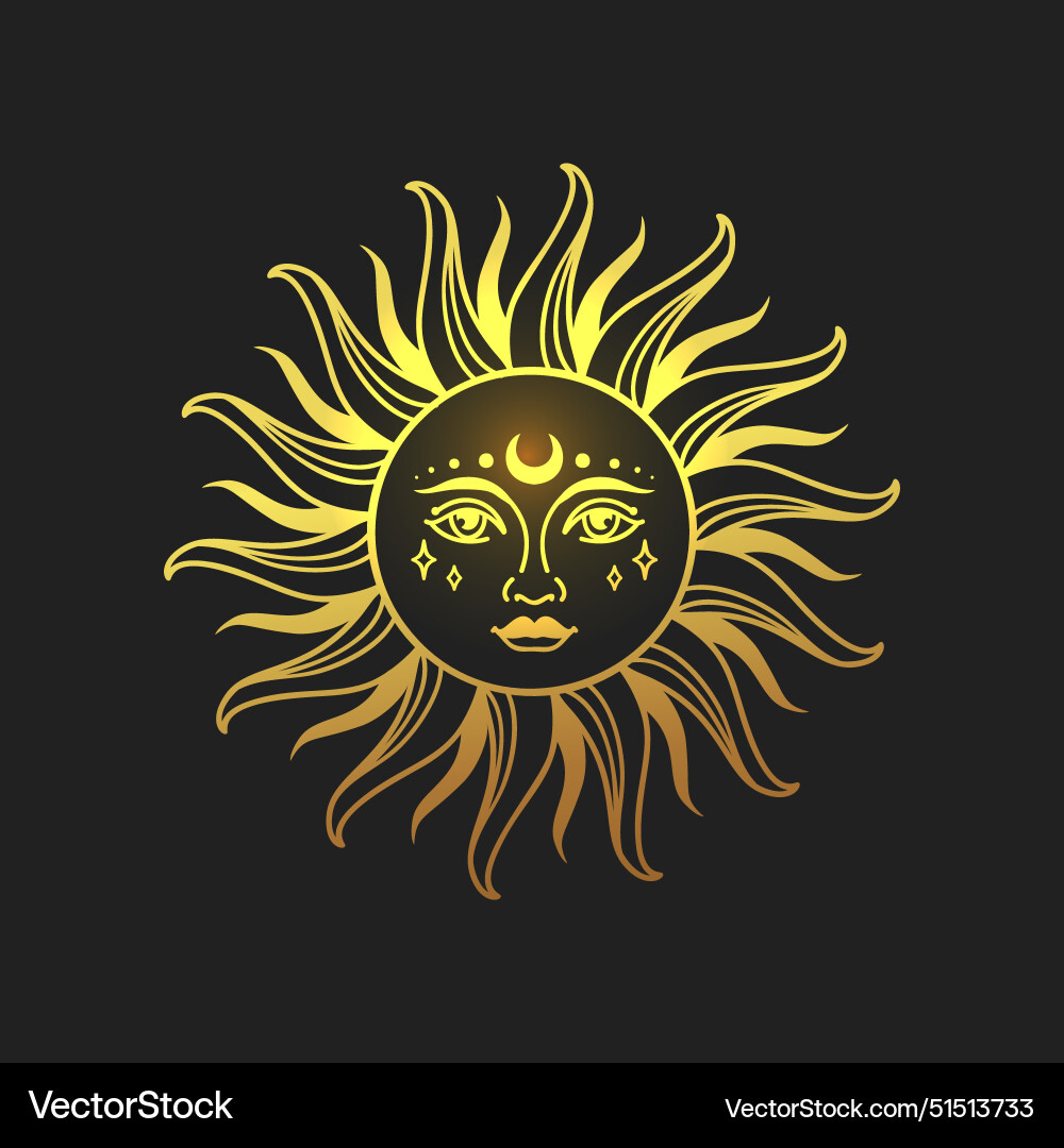 Sun gold hand drawn Royalty Free Vector Image - VectorStock