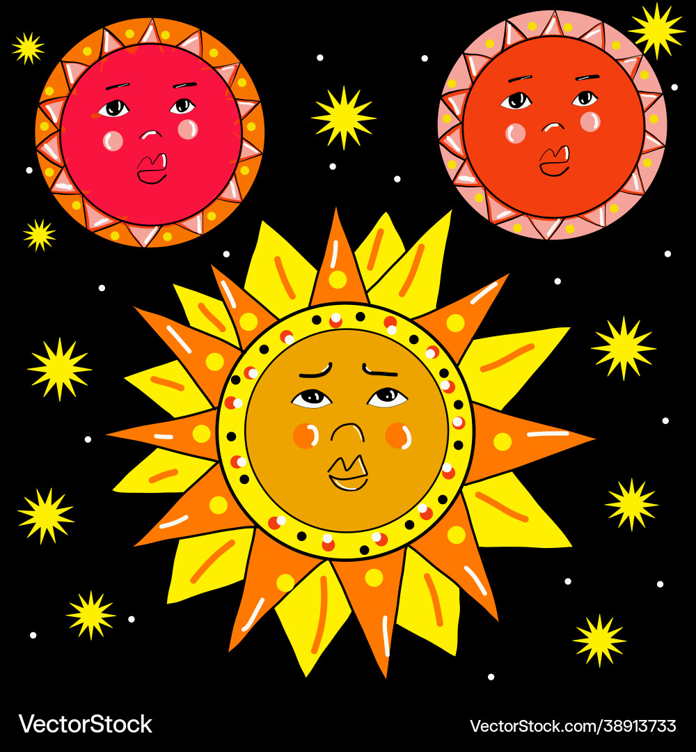 Sun with face Royalty Free Vector Image - VectorStock