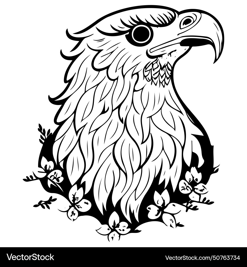Animal eagle brave with floral sketch hand draw Vector Image