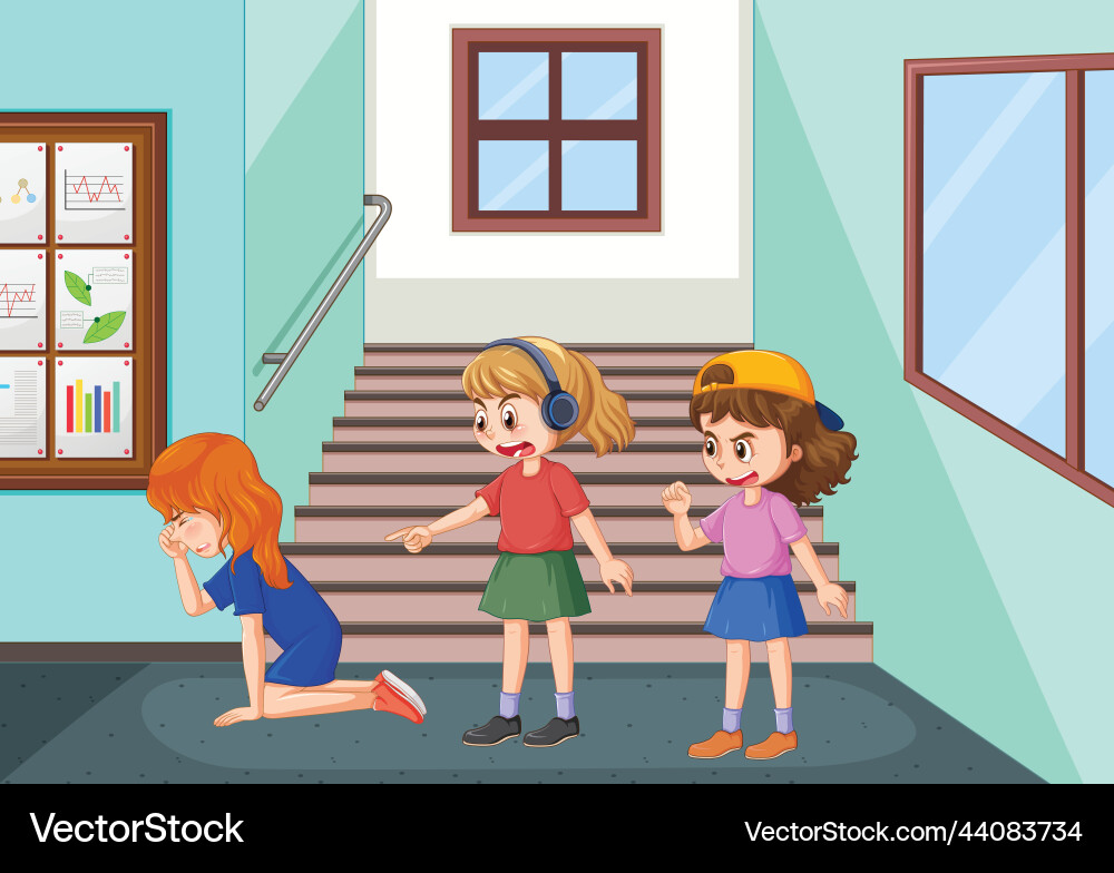 Bullying kids school scene Royalty Free Vector Image